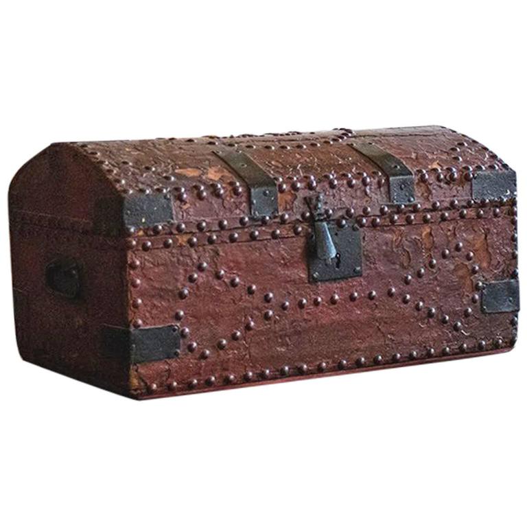 Georgian Studded Red Leather Travelling Trunk by A. Runting at 1stDibs
