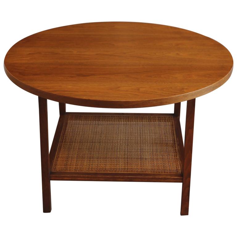 Round Walnut and Cane Side Table by Paul McCobb at 1stDibs