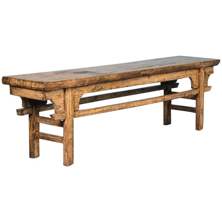 Antique 19th Century Chinese Bench with Original Yellow Paint at 1stDibs