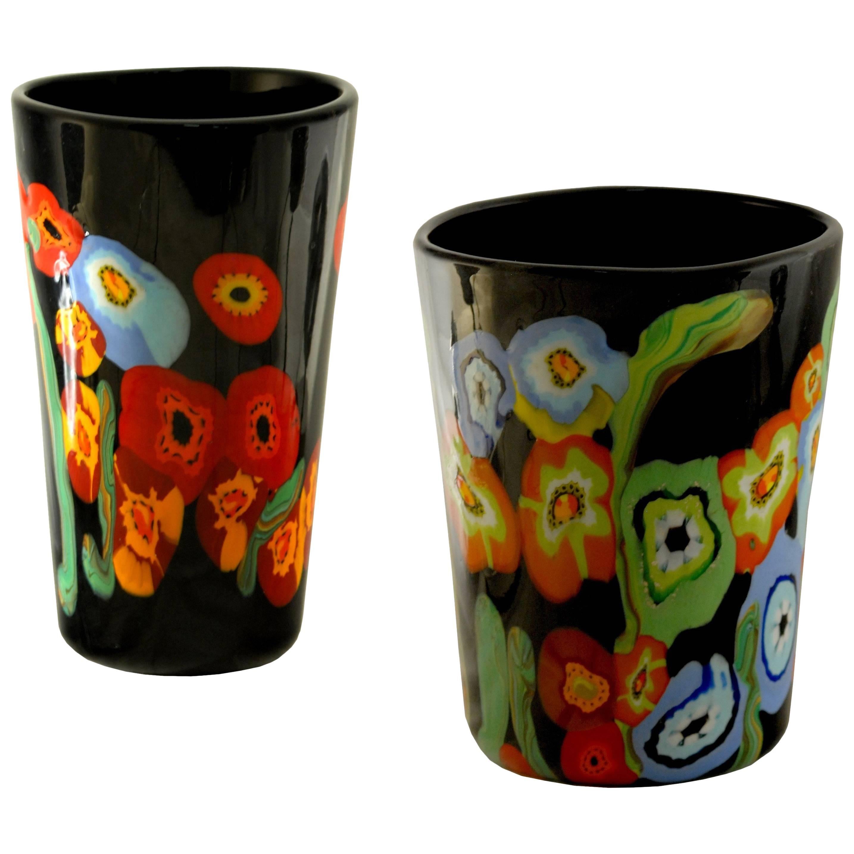 Hans Neidhart at Pavanello, Pansy Poppy Pair of Vases Black Background ...