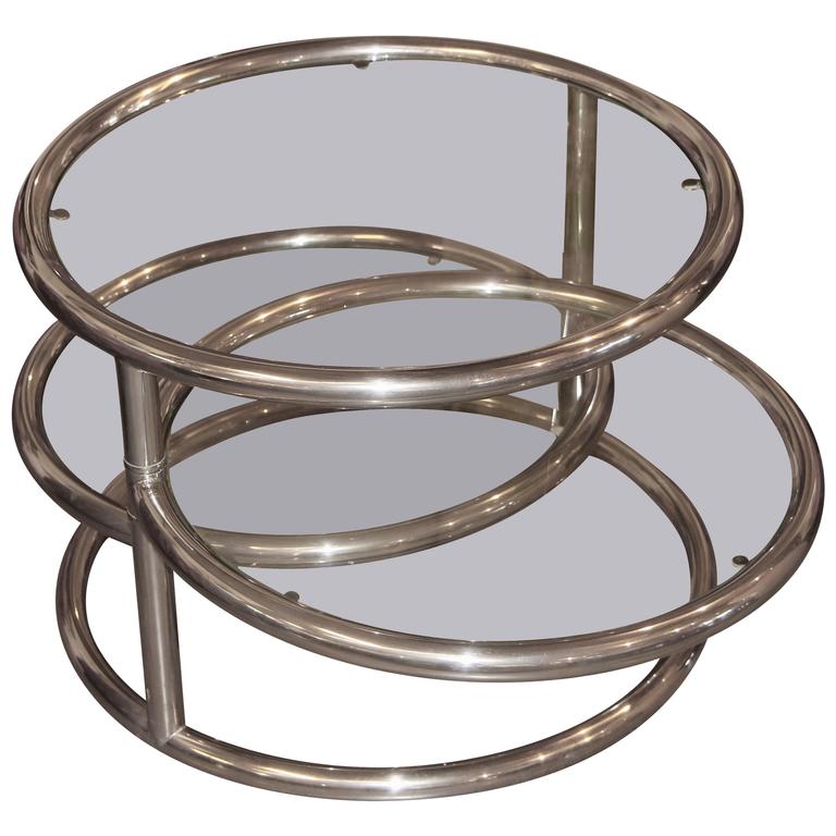 Rotating Multi Level Chrome and Glass Table at 1stDibs
