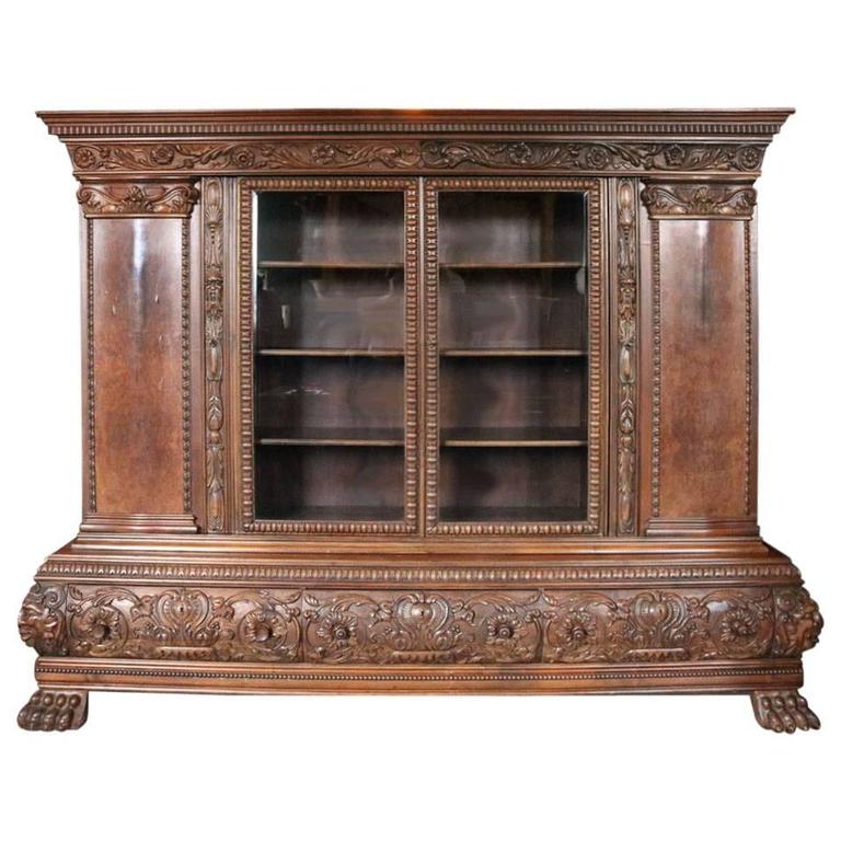 Monumental Carved German Baroque Walnut and Burl four-Door three-Drawer ...