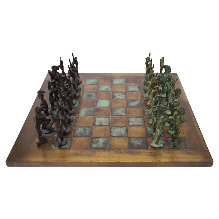 Brutalist Bronze Chess Set, Italy, 1960s at 1stDibs
