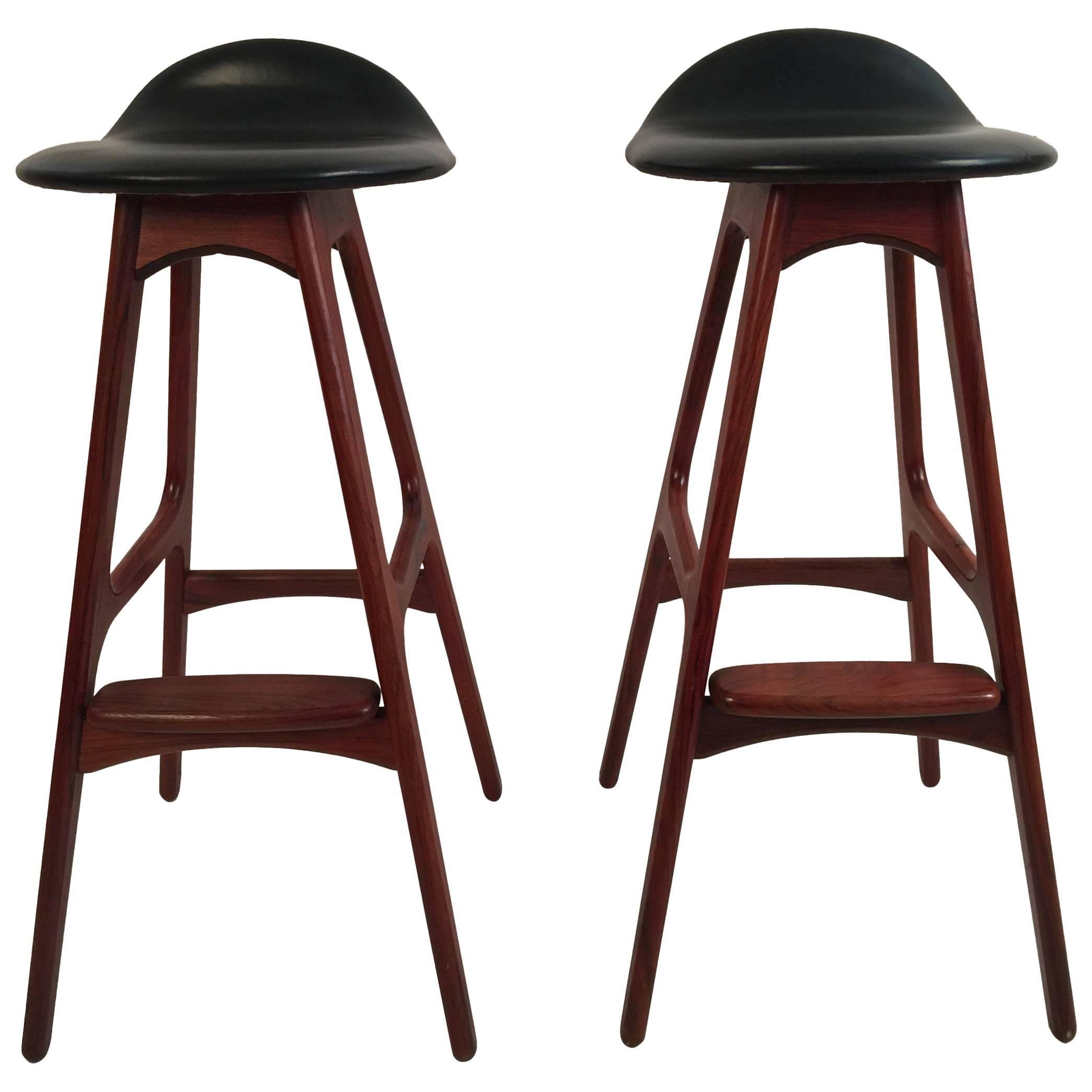 Wood and Black Leather Counter Bar Stool by Erik Buck at 1stDibs
