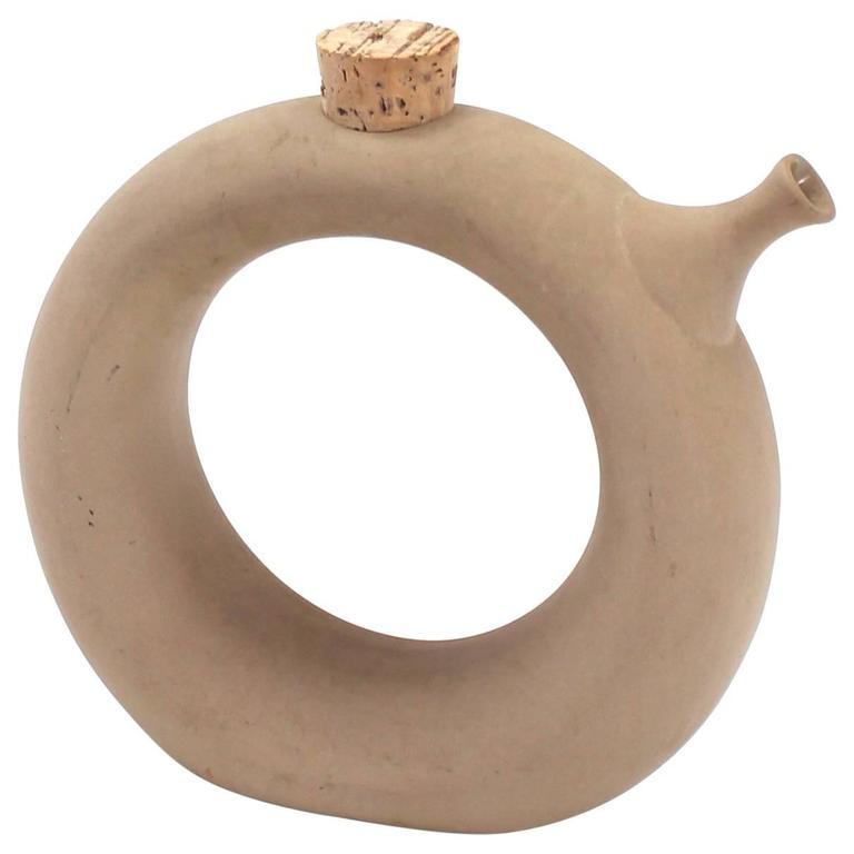 Artist Signed Circular Donut Shape Pottery Pitcher Wine Jug For Sale at ...
