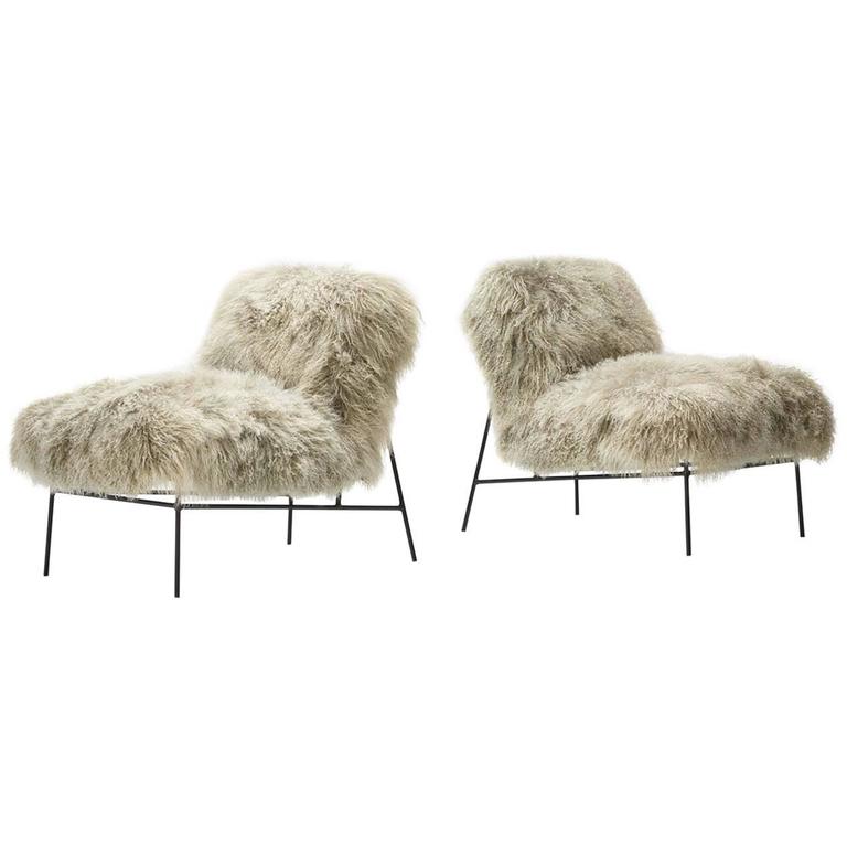 Pair of American Lounge Chairs in Mongolian Lamb Shearling at 1stDibs ...