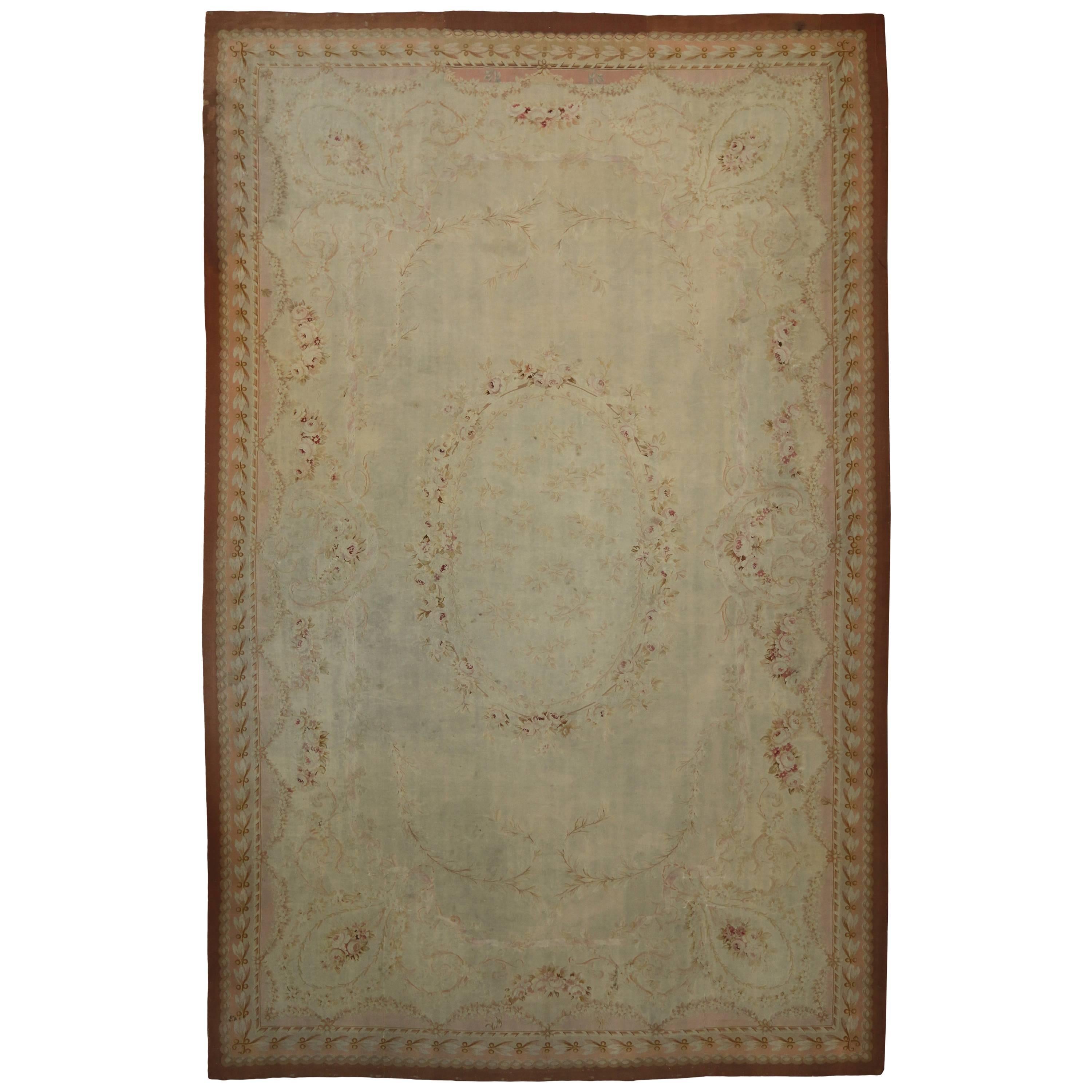 Vintage French Aubusson Rug with Romantic Rococo Style For Sale at 1stDibs