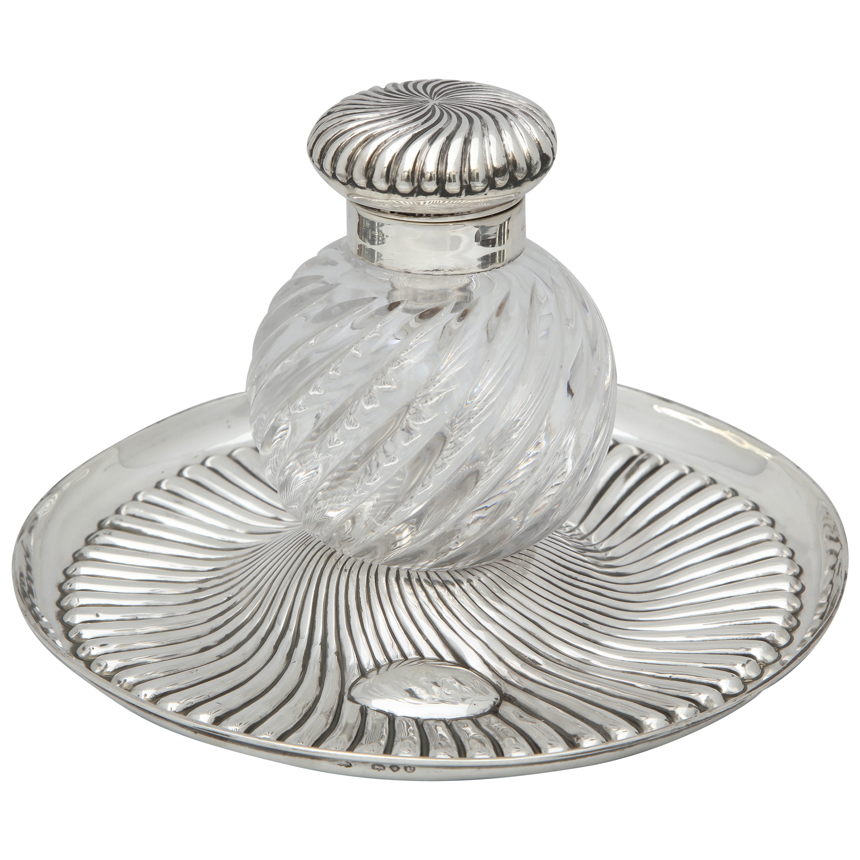 Large Victorian Sterling Silver Mounted Inkwell For Sale at 1stDibs
