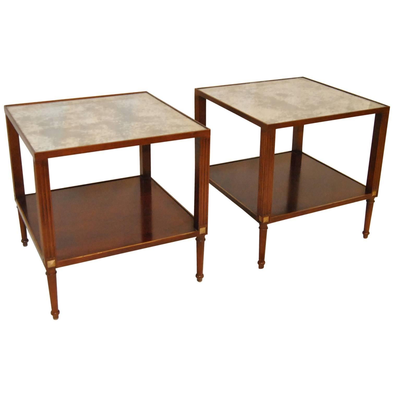 Pair of Cherry Lamp Side Tables with Mirrored Tops by Baker Furniture ...