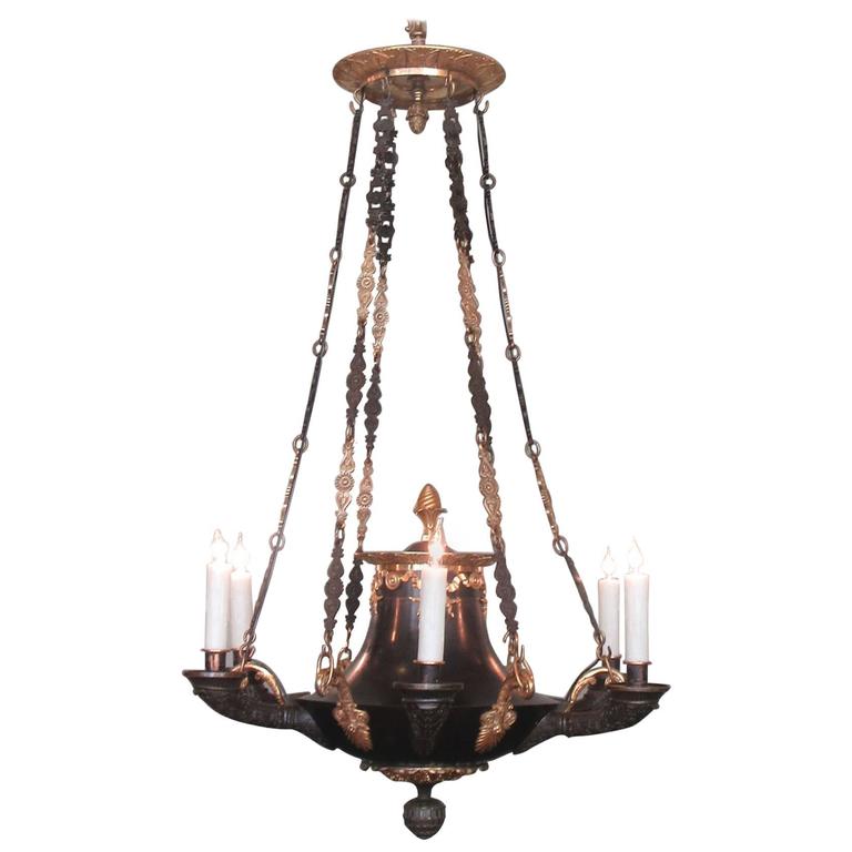 Early 19th English Regency Patinated and Dore Bronze Argand Chandelier ...