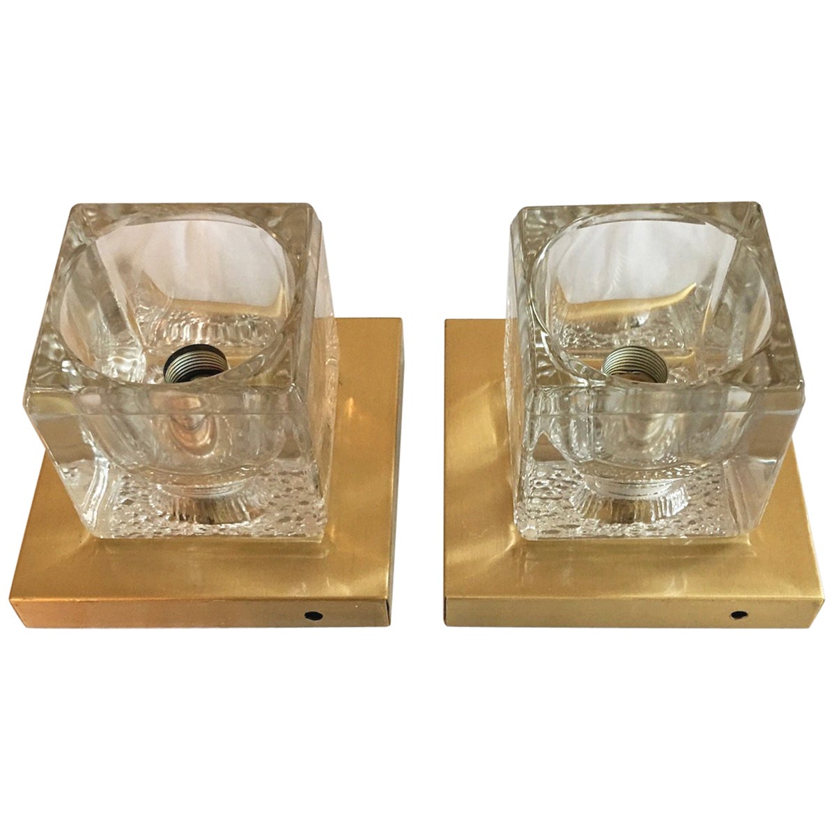 Pair of Brass Peill and Putzler Ice Cubes Glass Sconce For Sale at 1stDibs