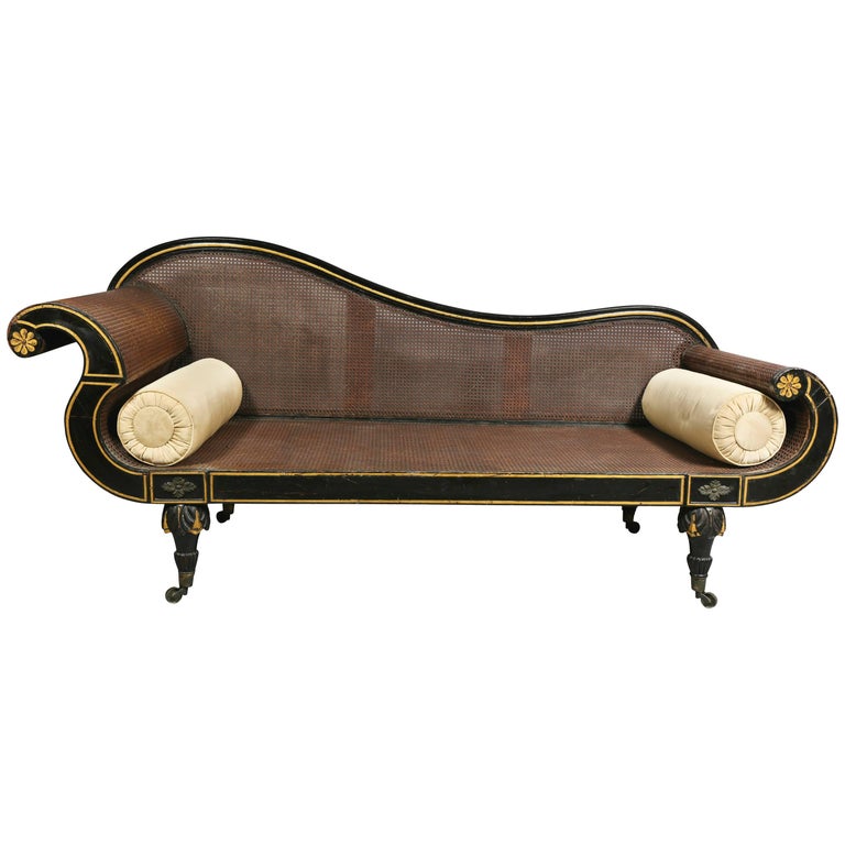 Regency Ebonized, Gilded and Brass Inlaid Recamier at 1stDibs
