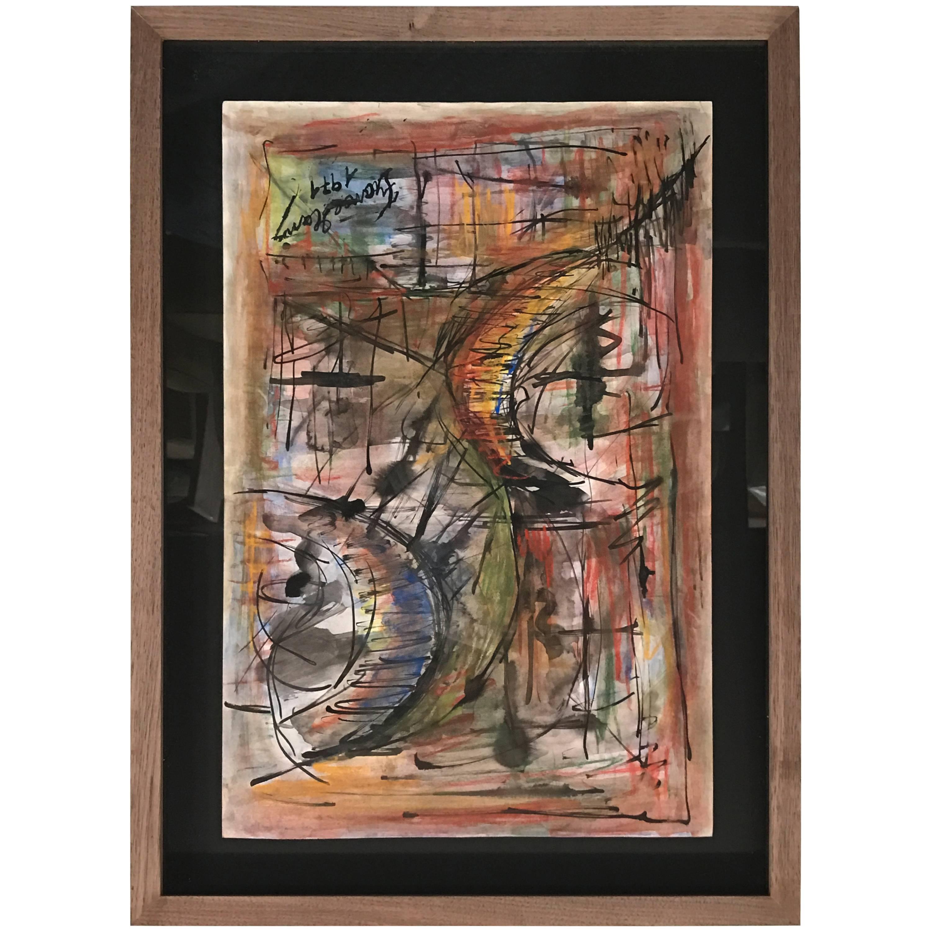 Tumultuous Abstract Watercolor and Pastel by French Painter France Cami ...