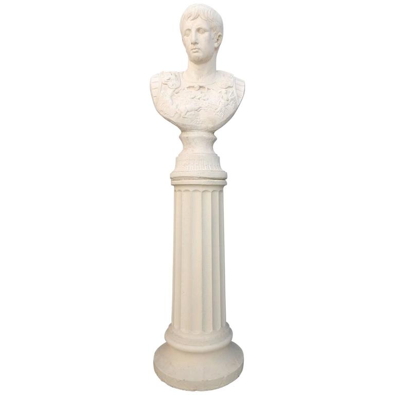 Neoclassical Julius Caesar Stone Bust Sculpture on Roman Column, 1950s ...