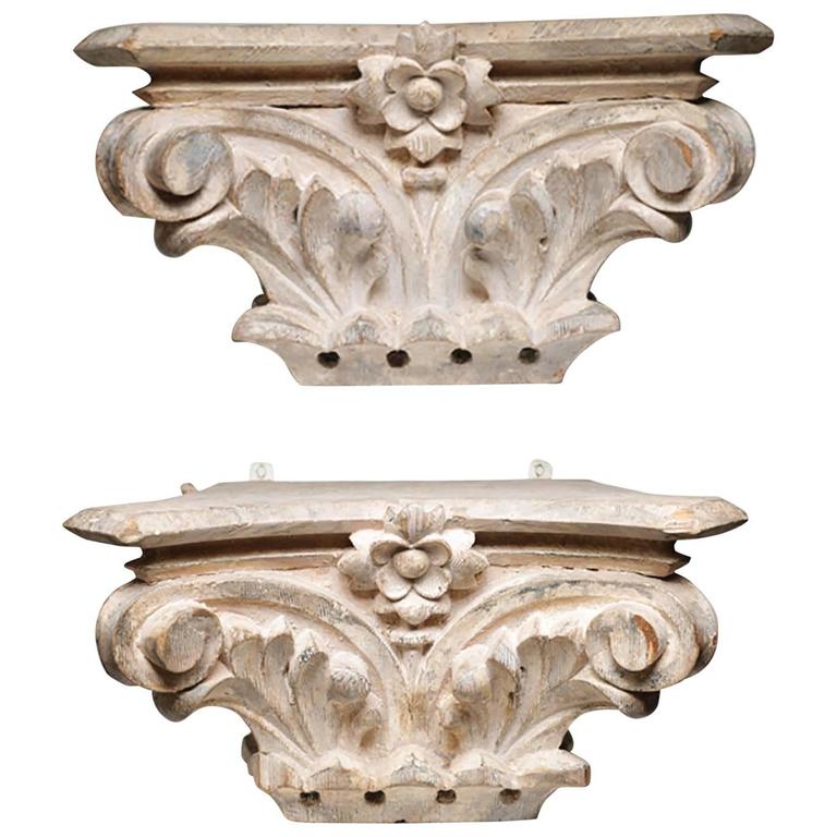 Turn of the Century Hand-Carved Wooden Bank Column Capitals, circa 1900 ...