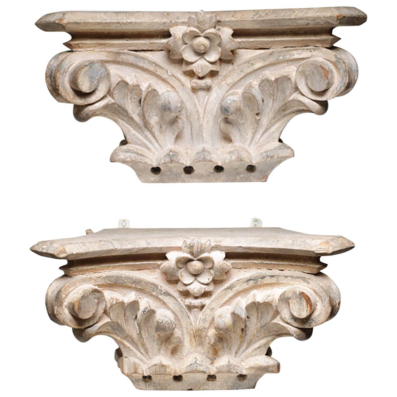 Turn of the Century Hand-Carved Wooden Bank Column Capitals, circa 1900 ...
