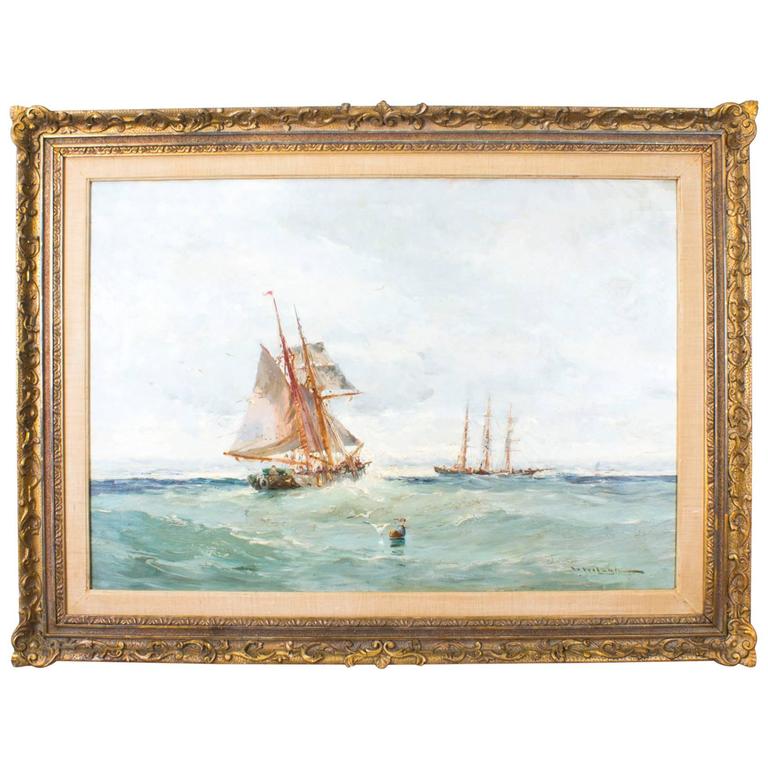 Antique Oil Painting off The Coast William Wilson, circa 1885 at 1stDibs