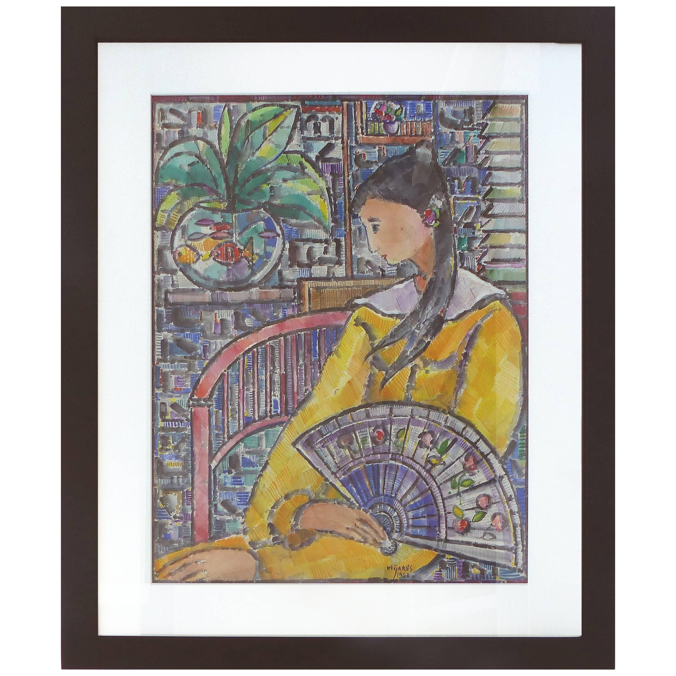 1968 Water Color by Cuban American Artist Jose Maria Mijares For Sale ...
