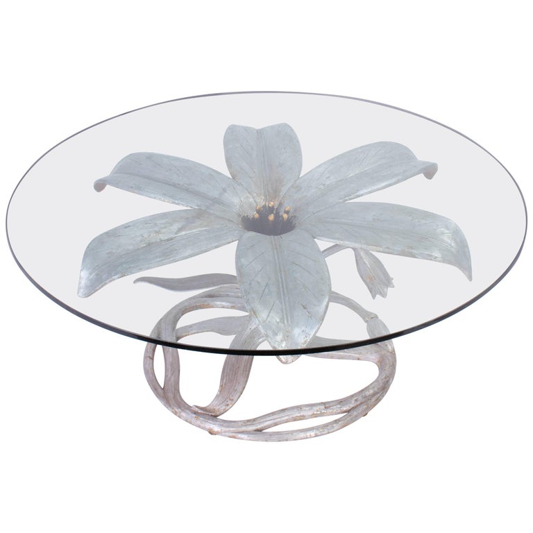Arthur Court Coffee Table in Aluminium in the Shape of a Lily at 1stDibs