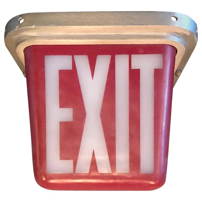 Mid-Century Flush Mount Double-Sided Exit Sign Light at 1stDibs