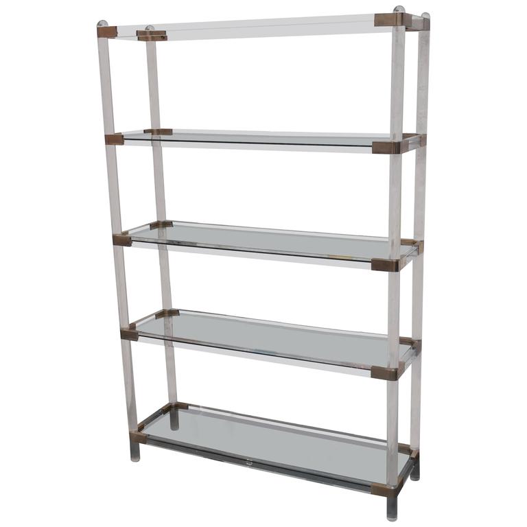 Tall American Perspex, Glass and Brass Open Shelving Unit For Sale at ...