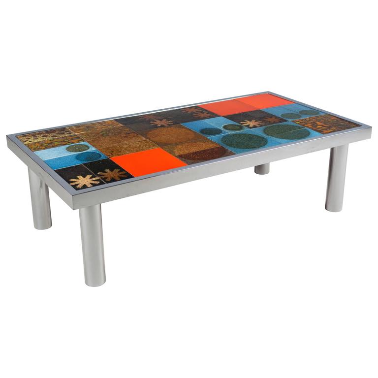 Mid-Century Ceramic Tile Top Table at 1stDibs