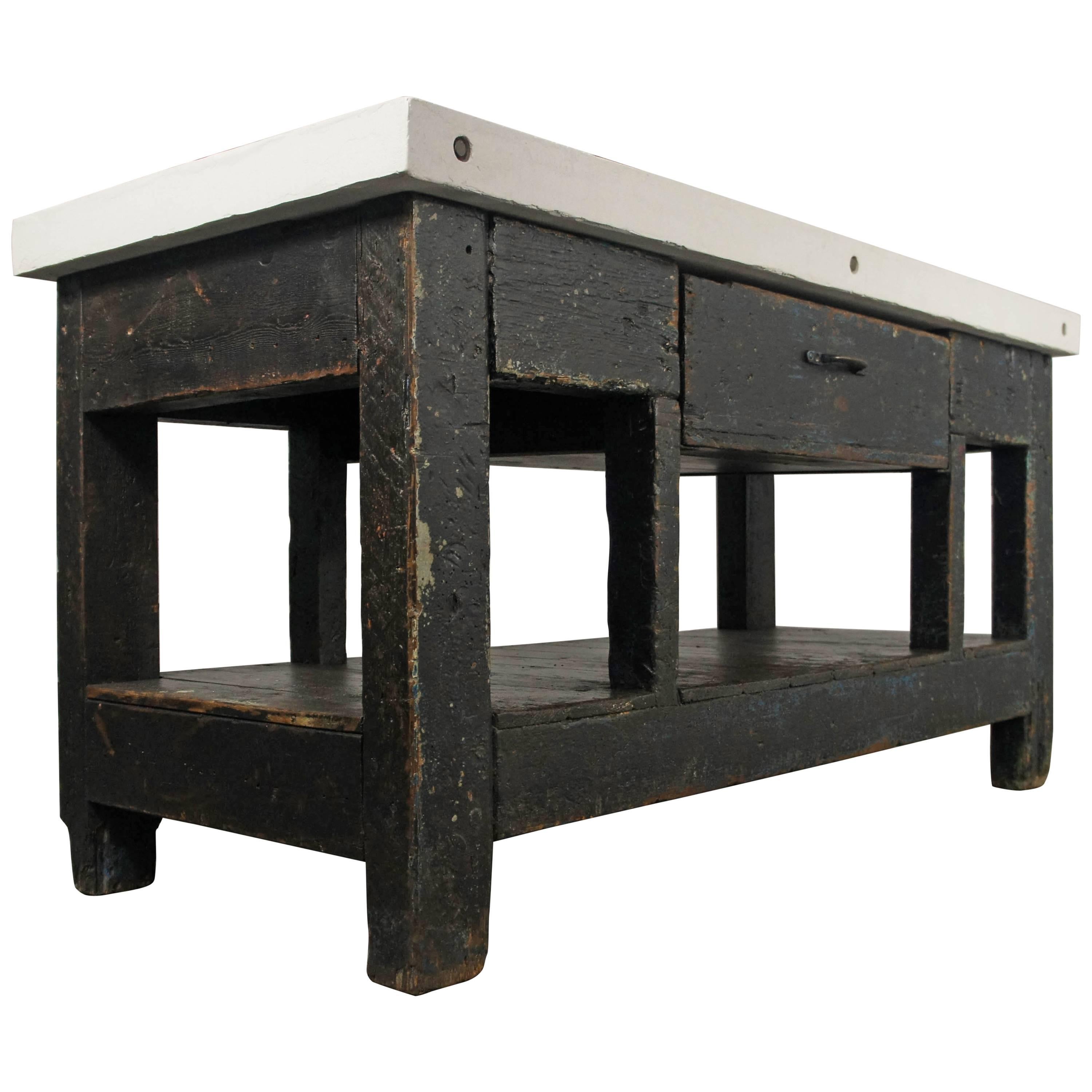 Vintage Industrial Workbench Kitchen Island Sideboard Concrete Cement ...