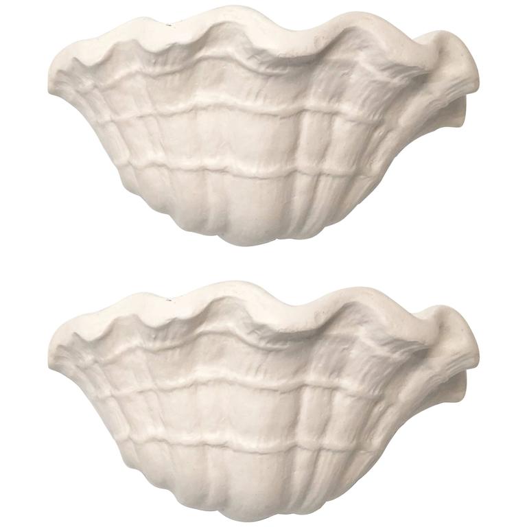 Exquisite Pair of Plaster Shell Sconces Attributed to John Dickinson at ...