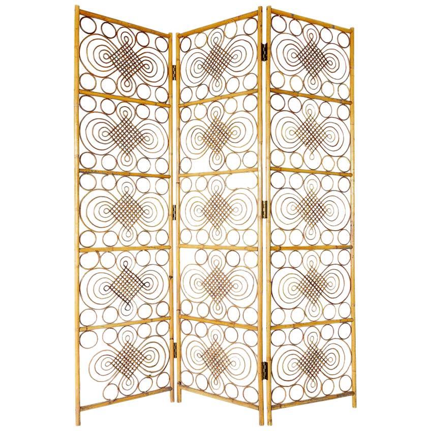 Mid-Century Vintage Bohemian Style Three-Panel Wicker Room Divider at ...
