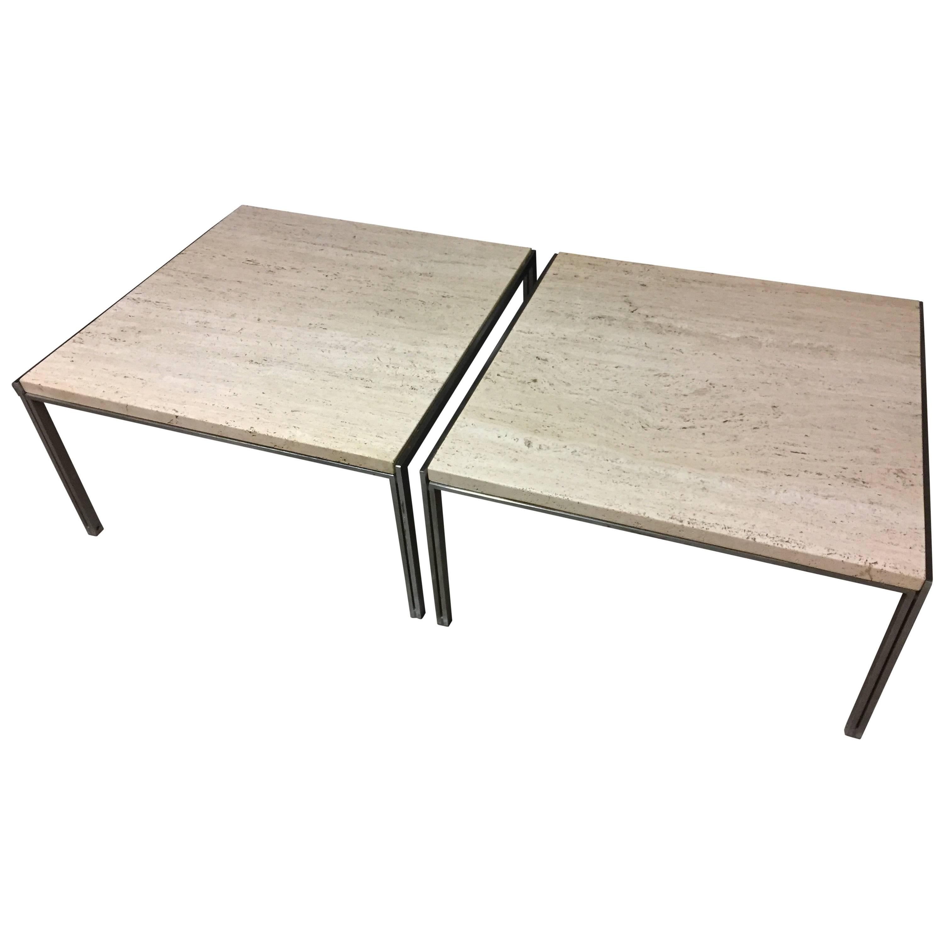 Two Luar Coffee Tables Steel and Travertine by Ross Littell at 1stDibs