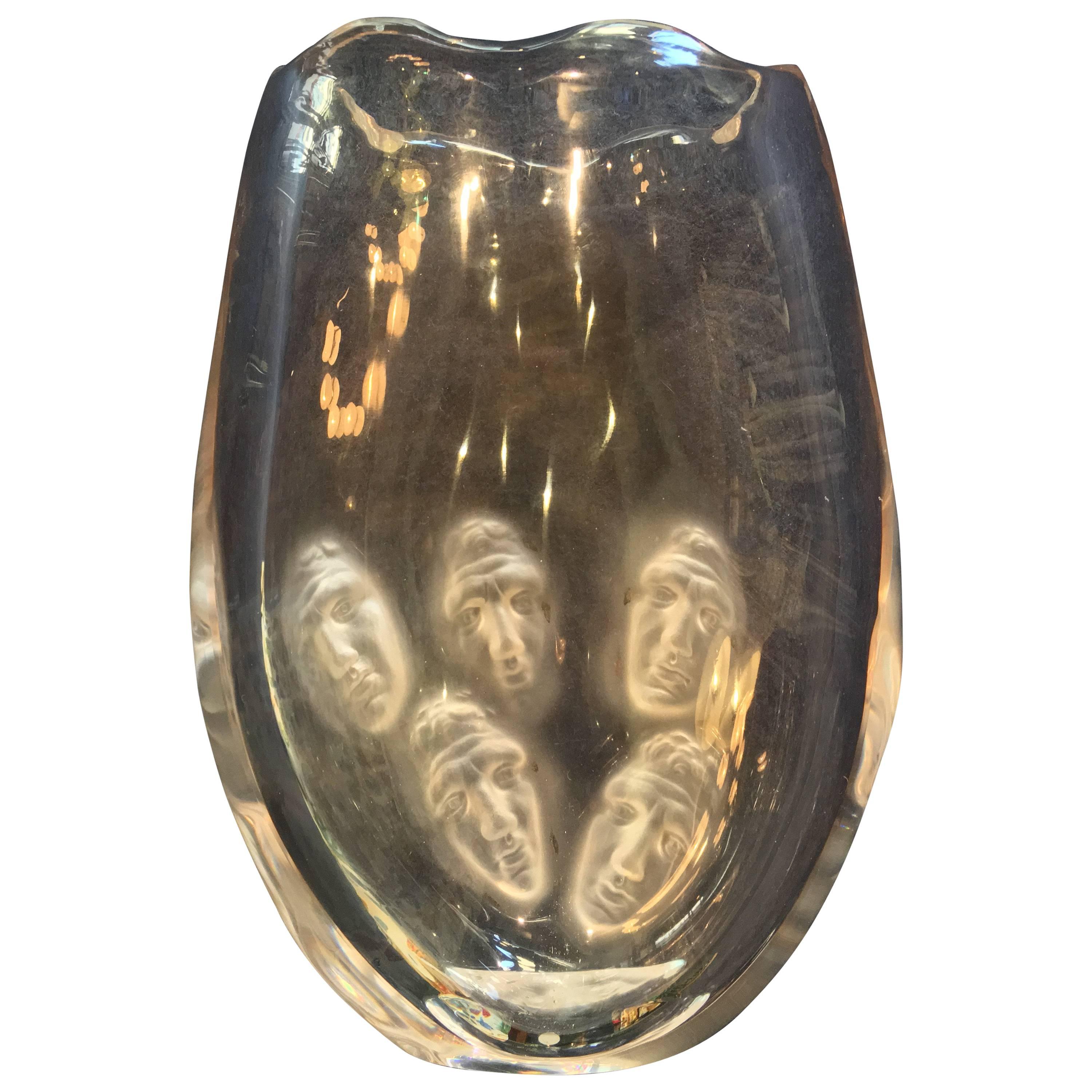 Pino Signoretto Blown Glass Vase Faces Visi Murano Venice, Italy Sp2028 ...