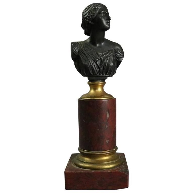 Antique Classical Grand Tour Bronze Female Bust on Marble Pedestal ...