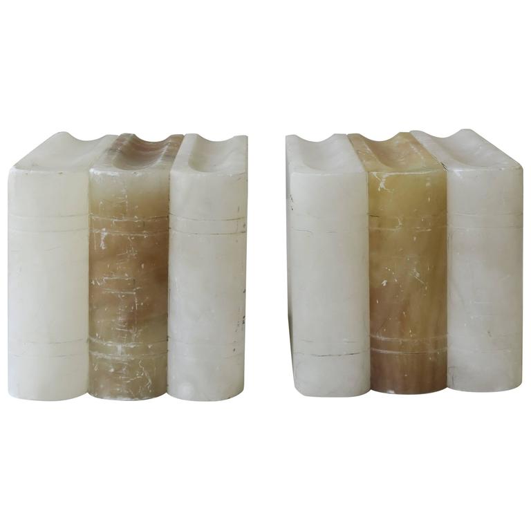 Pair of Vintage Alabaster Marble 'Book' Bookends at 1stDibs