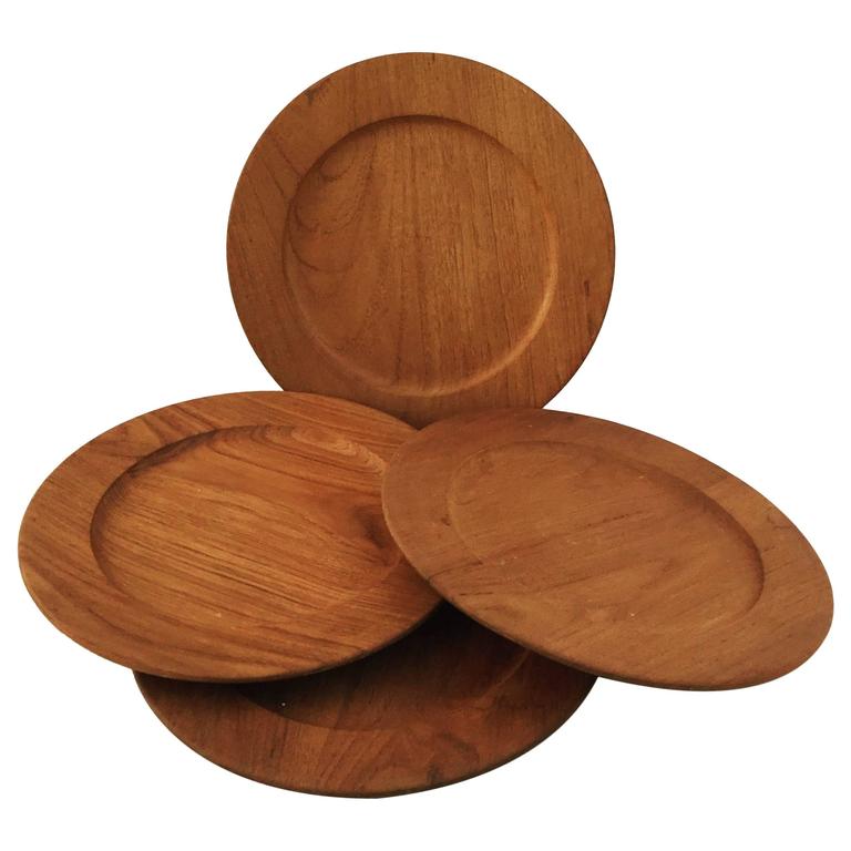 Set of Four Illums Bolighus Danish Teak Plates For Sale at 1stDibs
