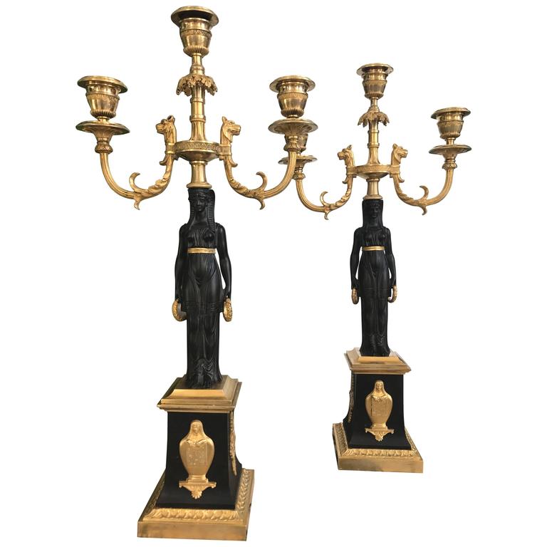 Pair of Empire Candelabra in Egyptian Motif at 1stDibs