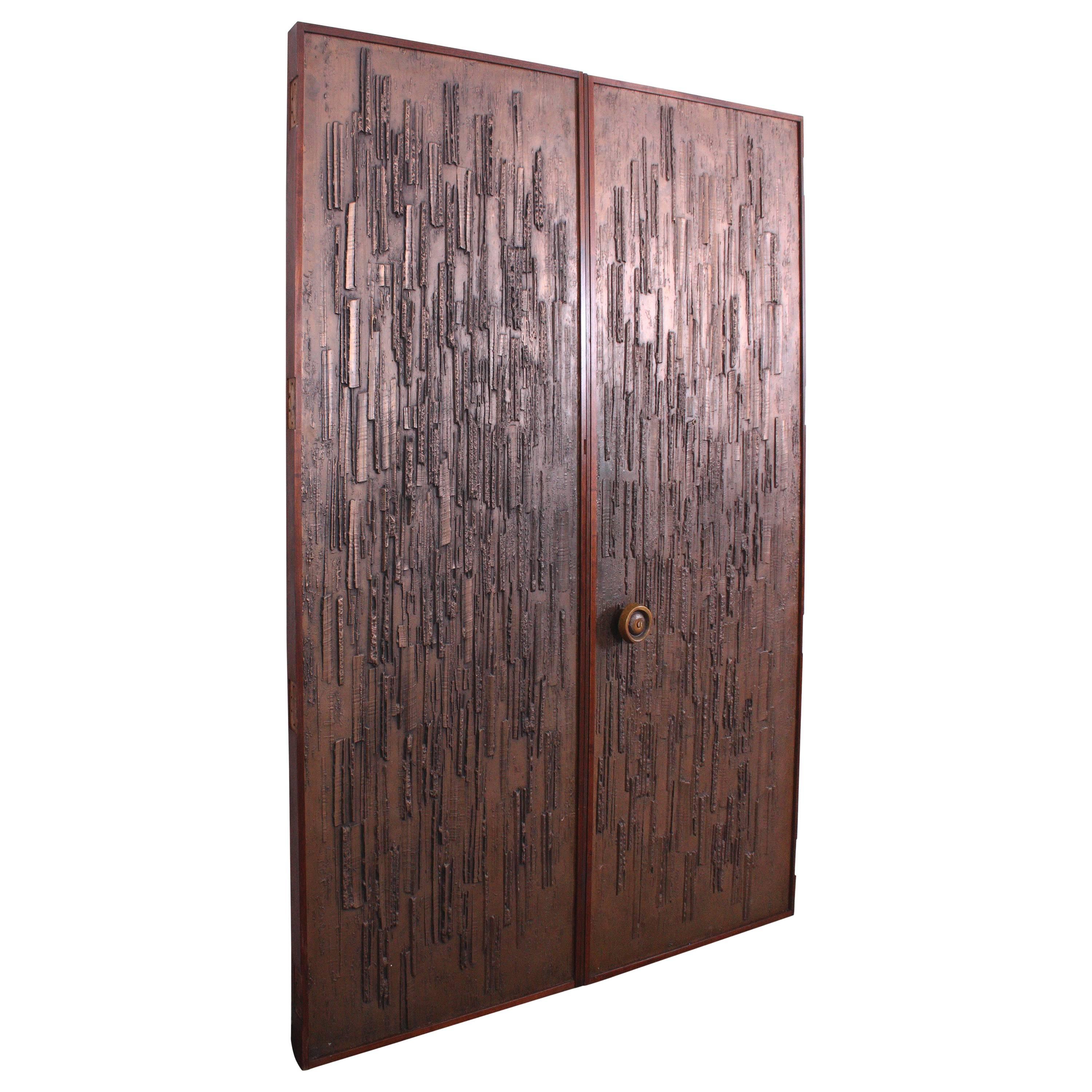 Double-Sided Architectural Bronze Brutalist Sunburst Doors at 1stDibs