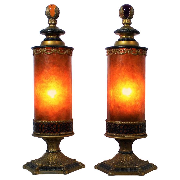 Pair of Arts and Crafts Mica Lamps at 1stDibs