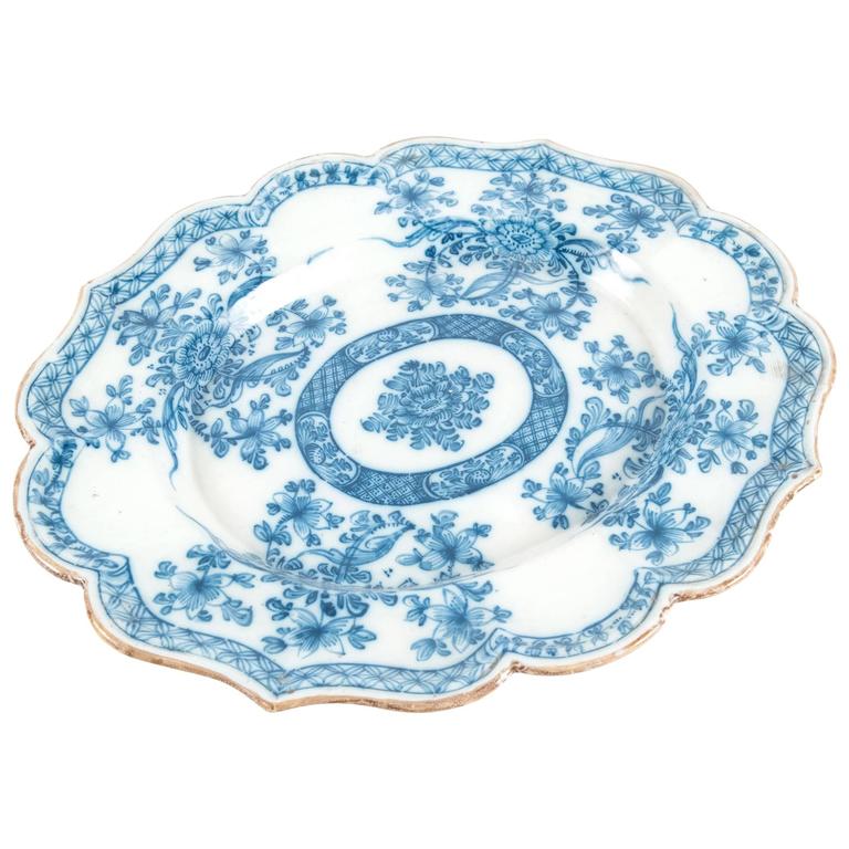 Chinese Lotus-Shape Blue and White Porcelain Plate at 1stDibs