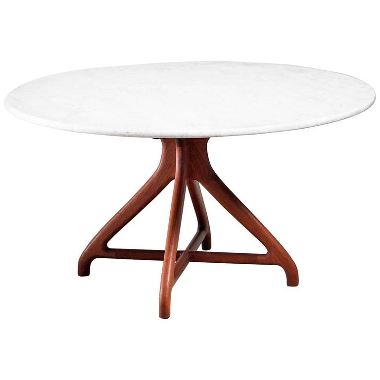 Sculptural Harrison Walnut and Marble Studio Table, USA For Sale at 1stDibs