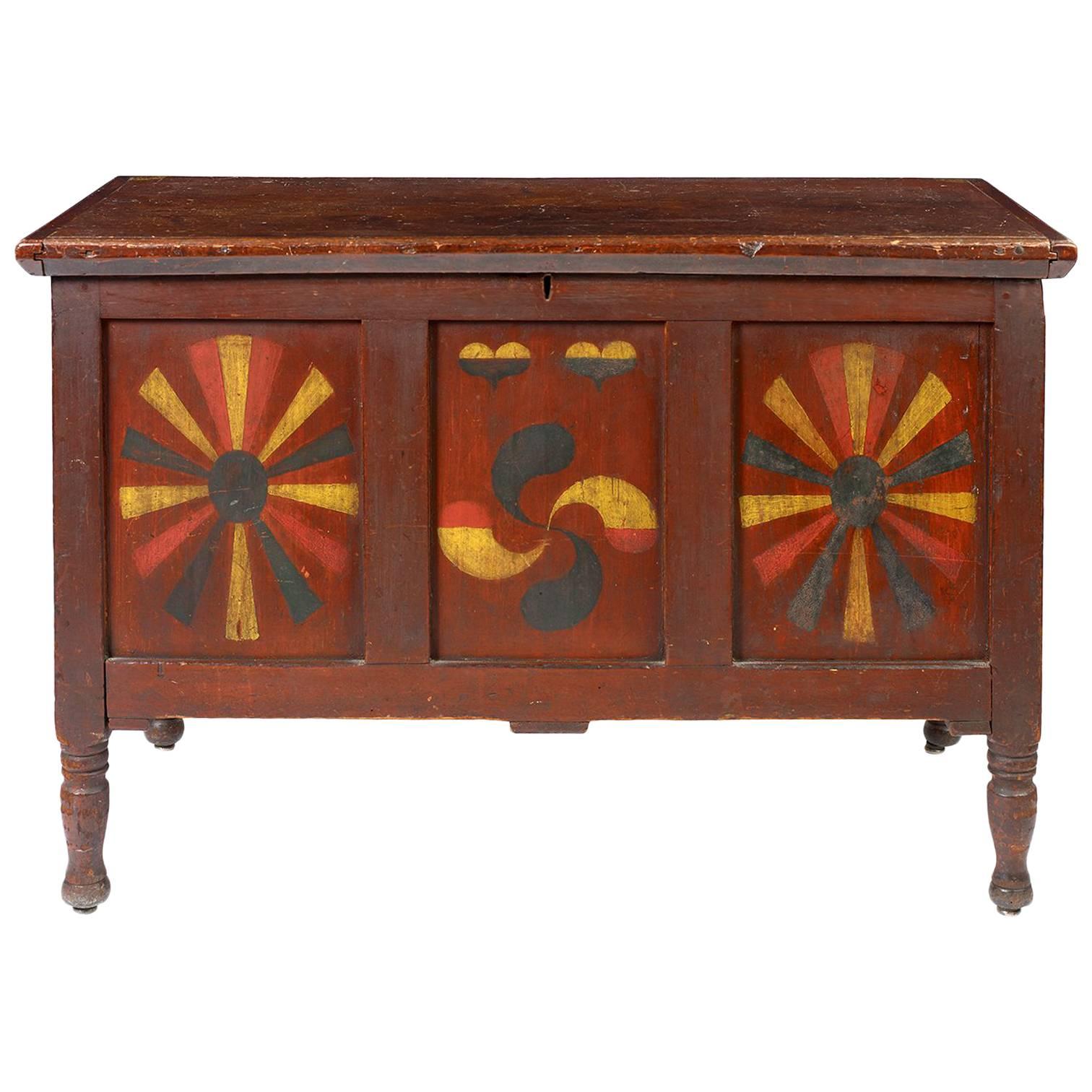 Red-Painted and Polychrome-Decorated Panelled Blanket Chest For Sale at ...