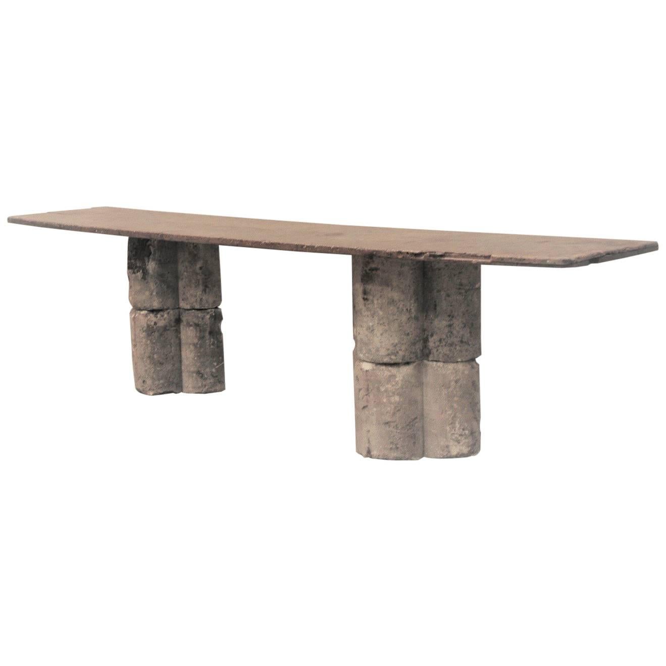 Console Side Table from Gothic Stone Colomns and 18th Century Walnut at ...