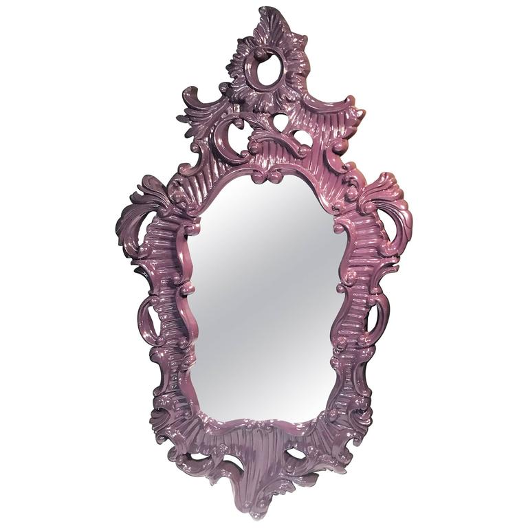Pop Art Purple Cast Resin Fancy Scrolling Baroque Style Mirror For Sale ...