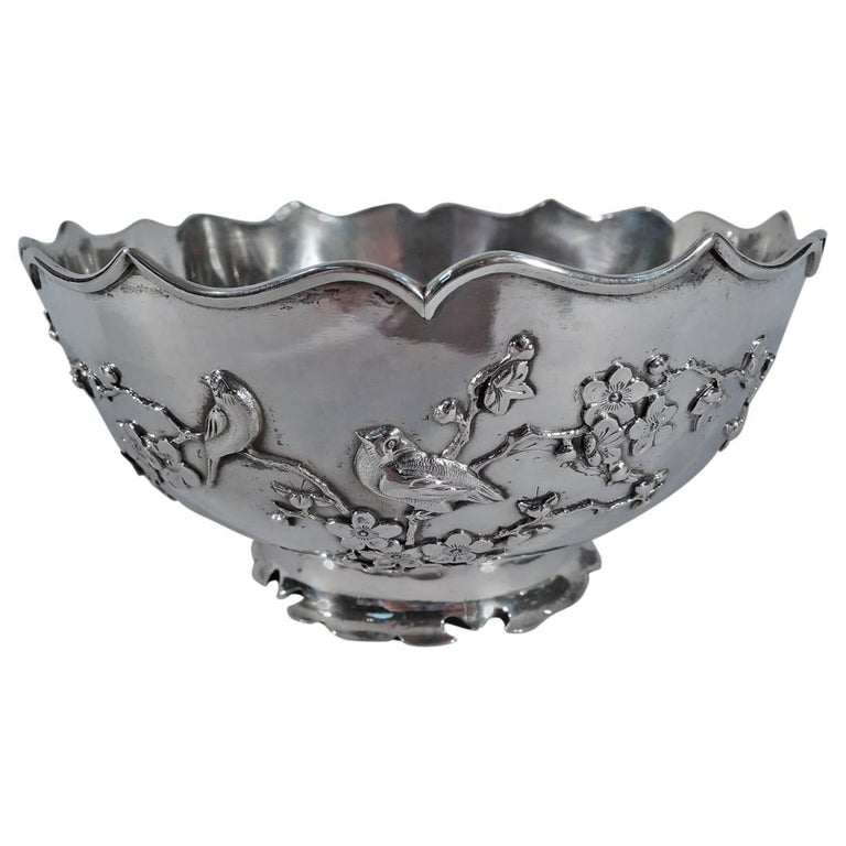 Chinese Export Silver Bowl with Blossoming Branch and Birds by Sing Fat ...