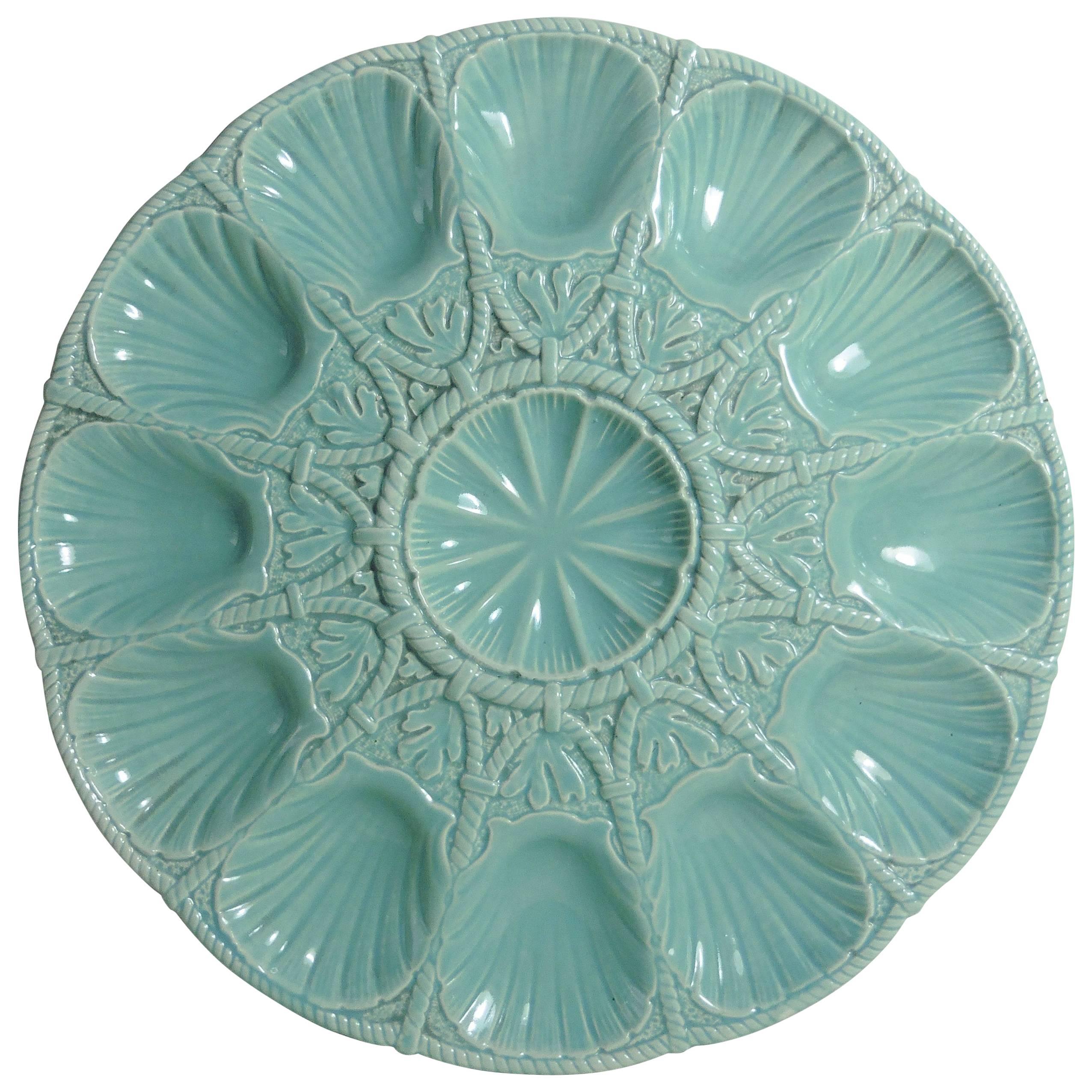19th Majolica Turquoise Shells Oyster Platter at 1stDibs
