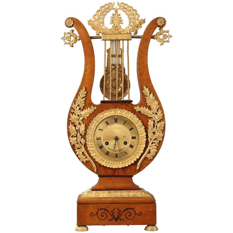19th Century Charles X Lyre-Shaped Mantel Clock at 1stDibs