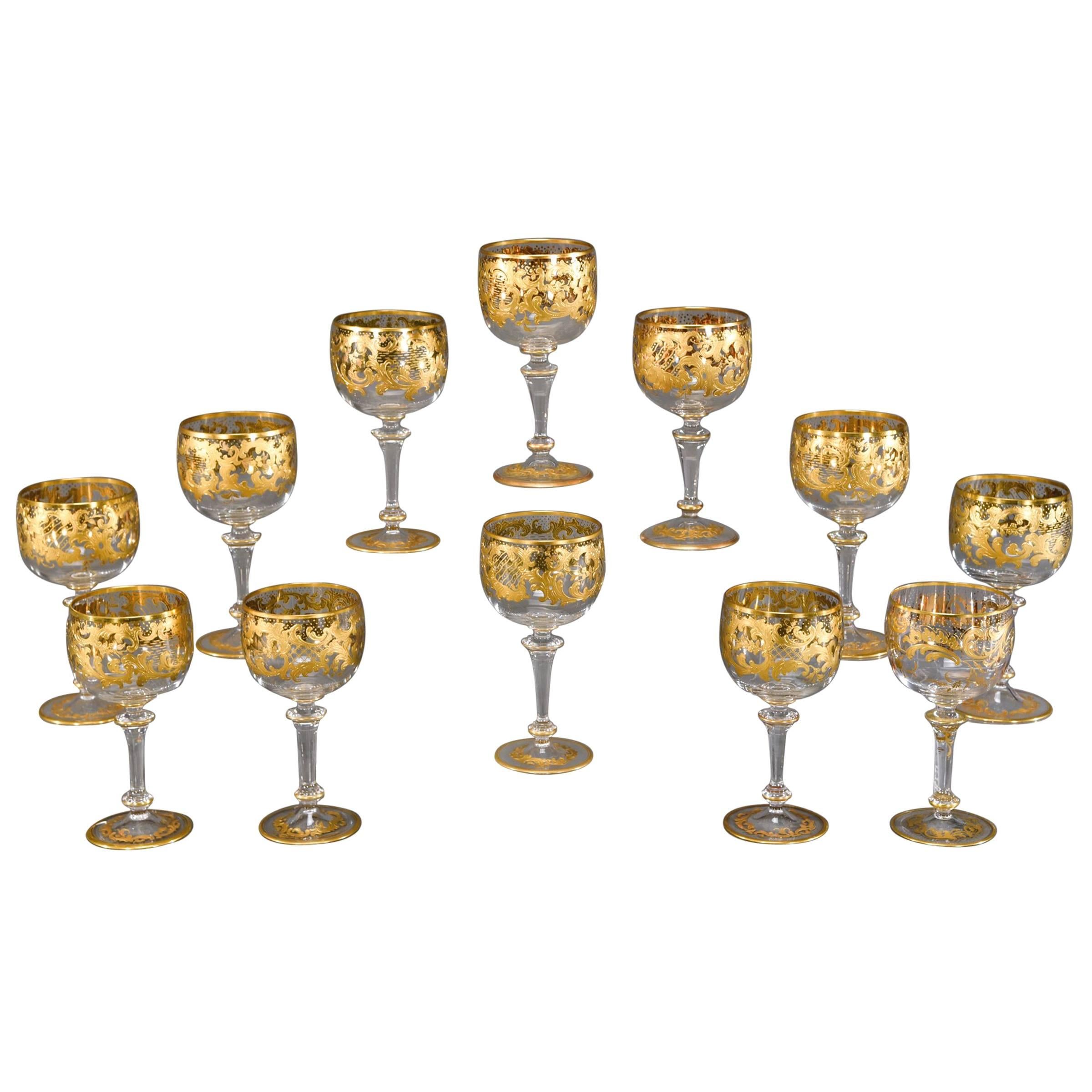 12 Moser Handblown Crystal Wine or Water Goblets with Profuse Raised ...