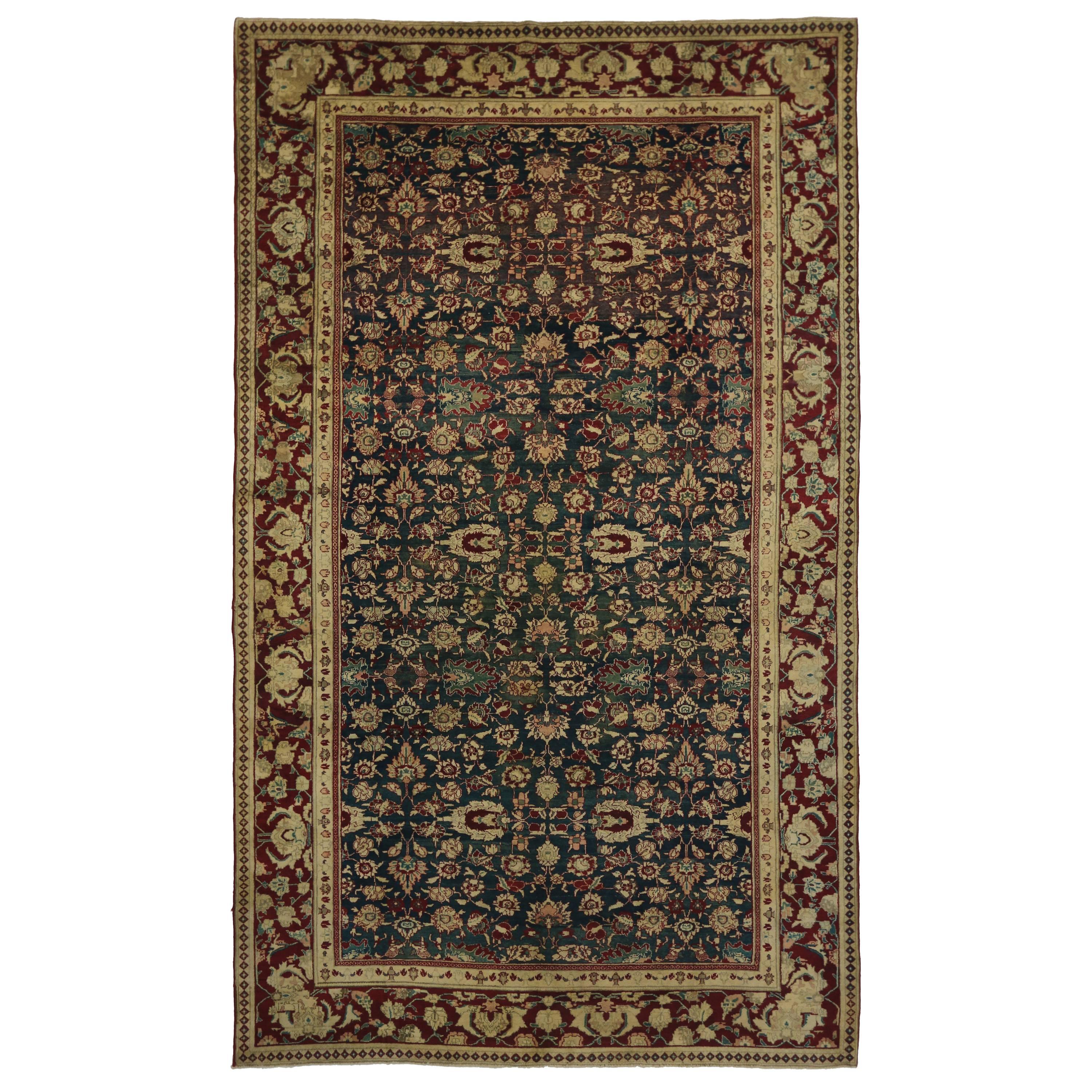 Distressed Burgundy Antique Indian Area Rug with Old World Venetian ...