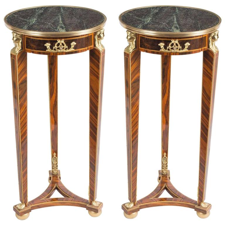 Pair of Empire Style Mahogany and Marble Pedestal Tables at 1stDibs