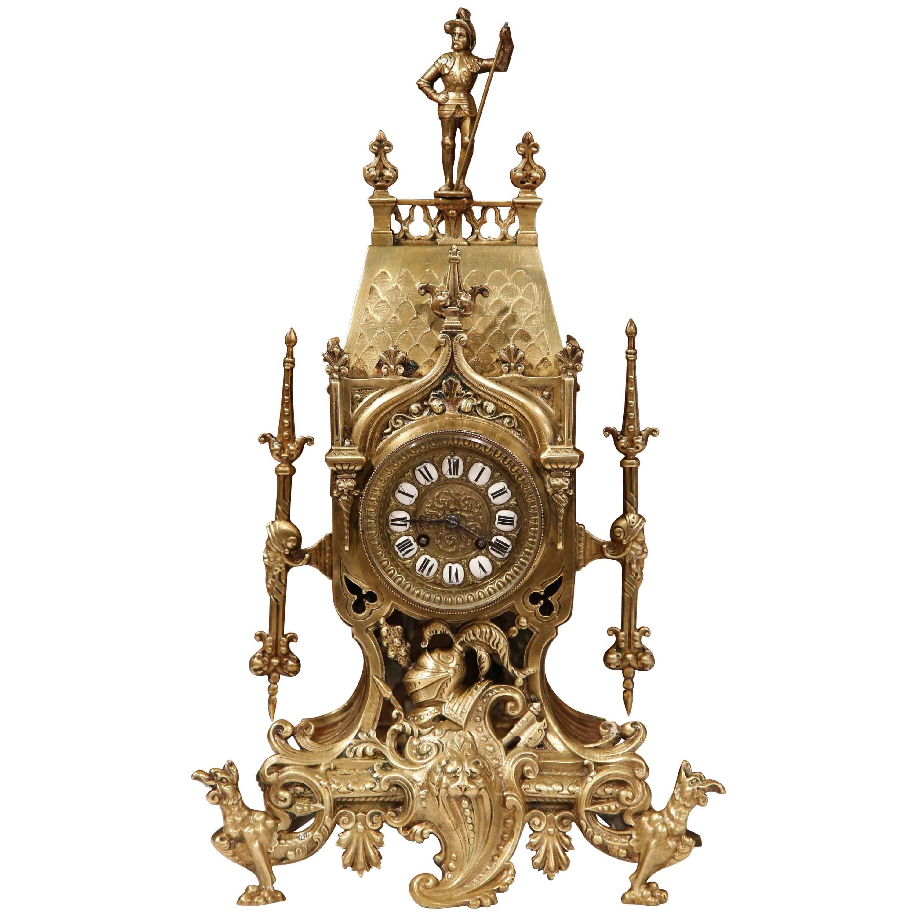 19th Century French Renaissance Bronze Mantel Clock with Fleurs-de-Lys ...