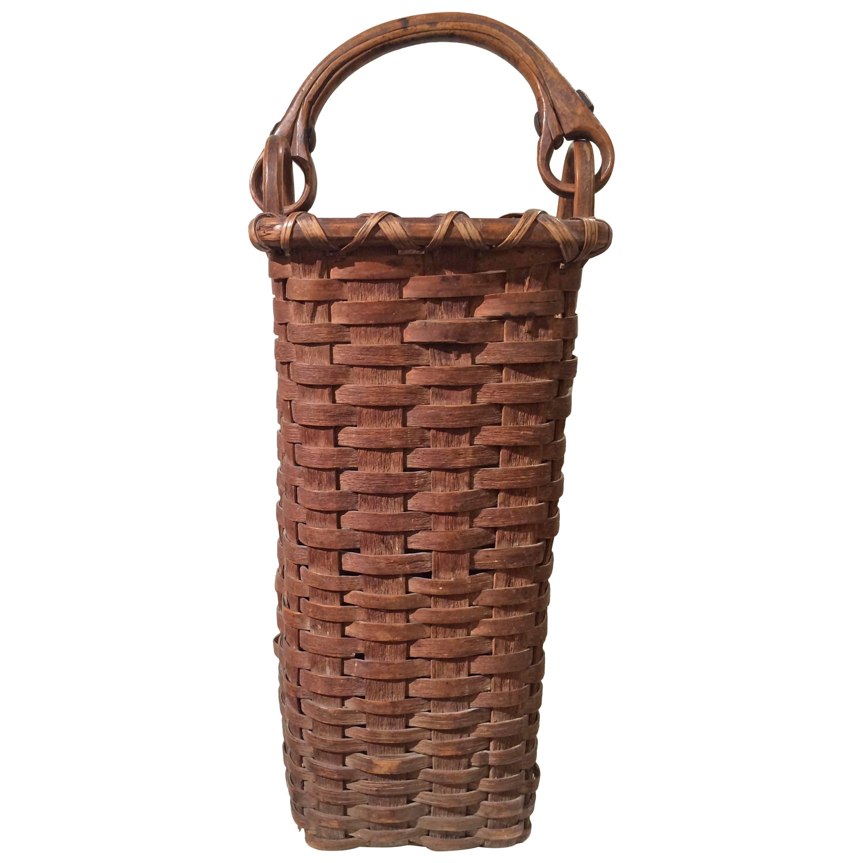 Woven Splint Basket with Swing Handle at 1stDibs